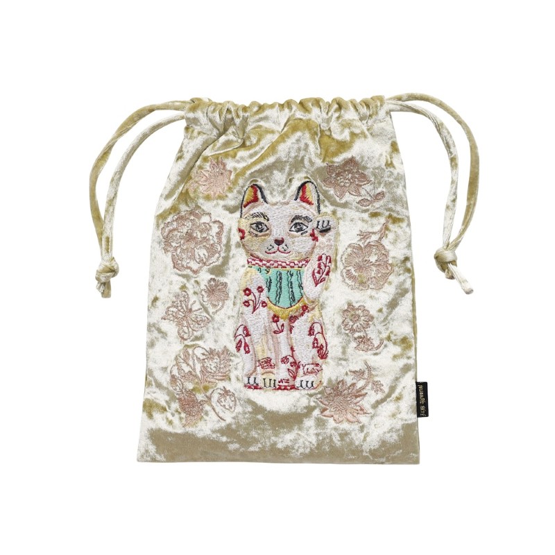 Nathalie Lete ナタリー レテ Velour Drawstring Pouch Lucky cat /511405 | TANBAYAお仕入れ.NET | 丹波屋【公式】会員制の卸・問屋
